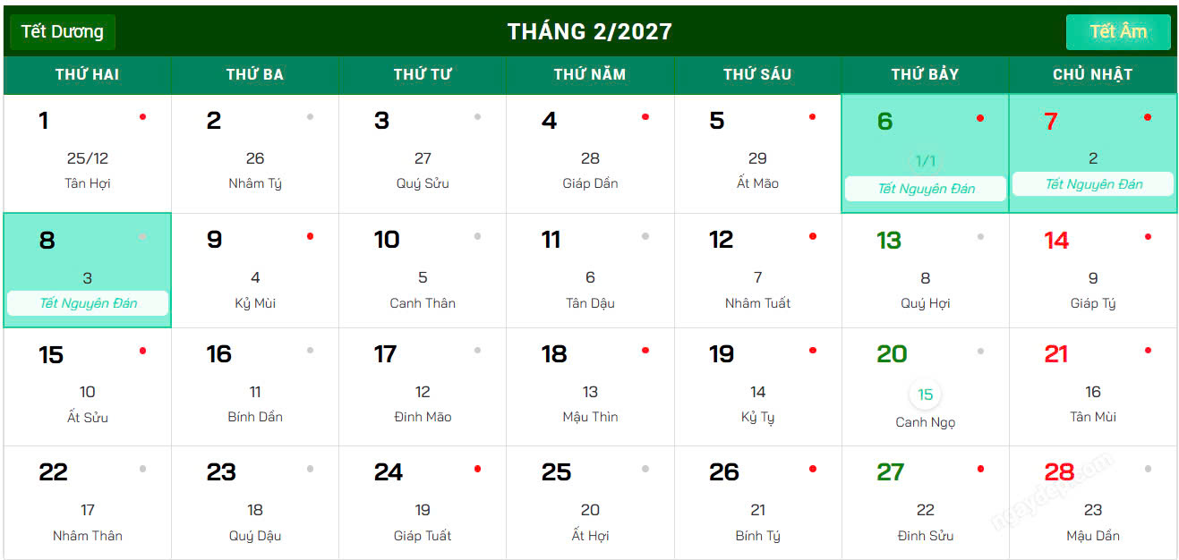 Tết 2027 - Lịch Tết 2027 - Còn bao nhiêu ngày nữa đến Tết 2027