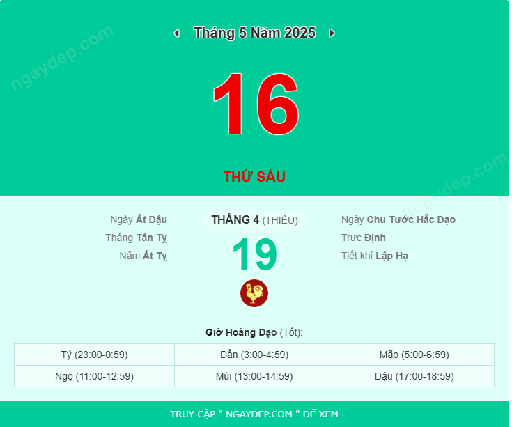 Xem ngày 16 tháng 5 năm 2025 - Lịch vạn niên ngày 16/5/2025