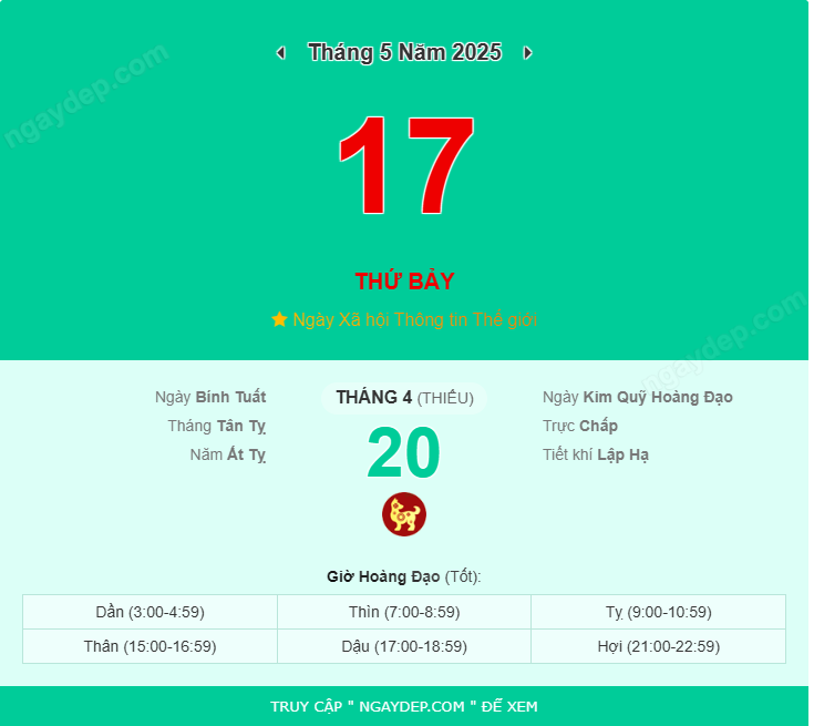 Xem ngày 17 tháng 5 năm 2025 - Lịch vạn niên ngày 17/5/2025