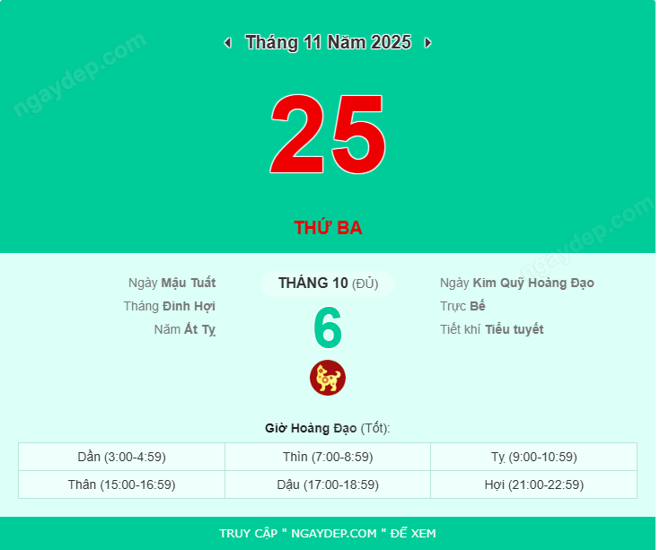 Xem ngày 25 tháng 11 năm 2025 - Lịch vạn niên ngày 25/11/2025