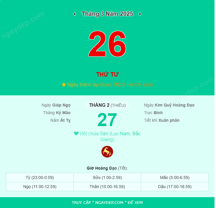 Xem ngày 26 tháng 3 năm 2025 - Lịch vạn niên ngày 26/3/2025